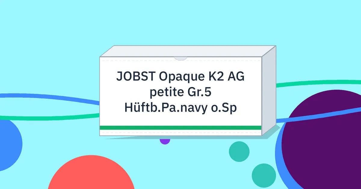 Symbolbild: Packung mit der Aufschrift JOBST Opaque K2 AG petite Gr.5 Hüftb.Pa.navy o.Sp (PZN 13114722) – Verfügbarkeit und Bezug in Apotheken in Frankfurt am Main