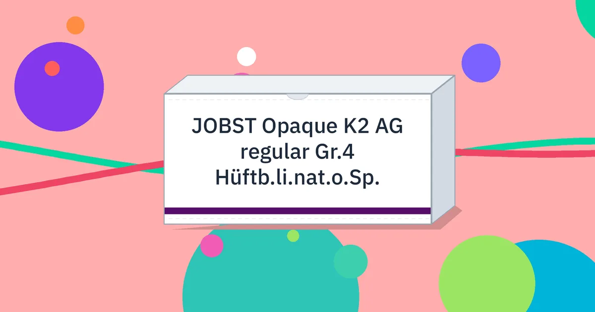 Symbolbild: Packung mit der Aufschrift JOBST Opaque K2 AG regular Gr.4 Hüftb.li.nat.o.Sp. (PZN 13116230) – Verfügbarkeit und Bezug in Apotheken in Frankfurt am Main