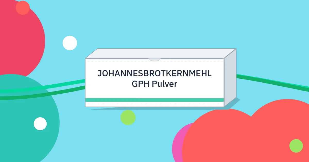 Symbolbild: Packung mit der Aufschrift JOHANNESBROTKERNMEHL GPH Pulver (PZN 10554900) – Verfügbarkeit und Bezug in Apotheken in Frankfurt am Main