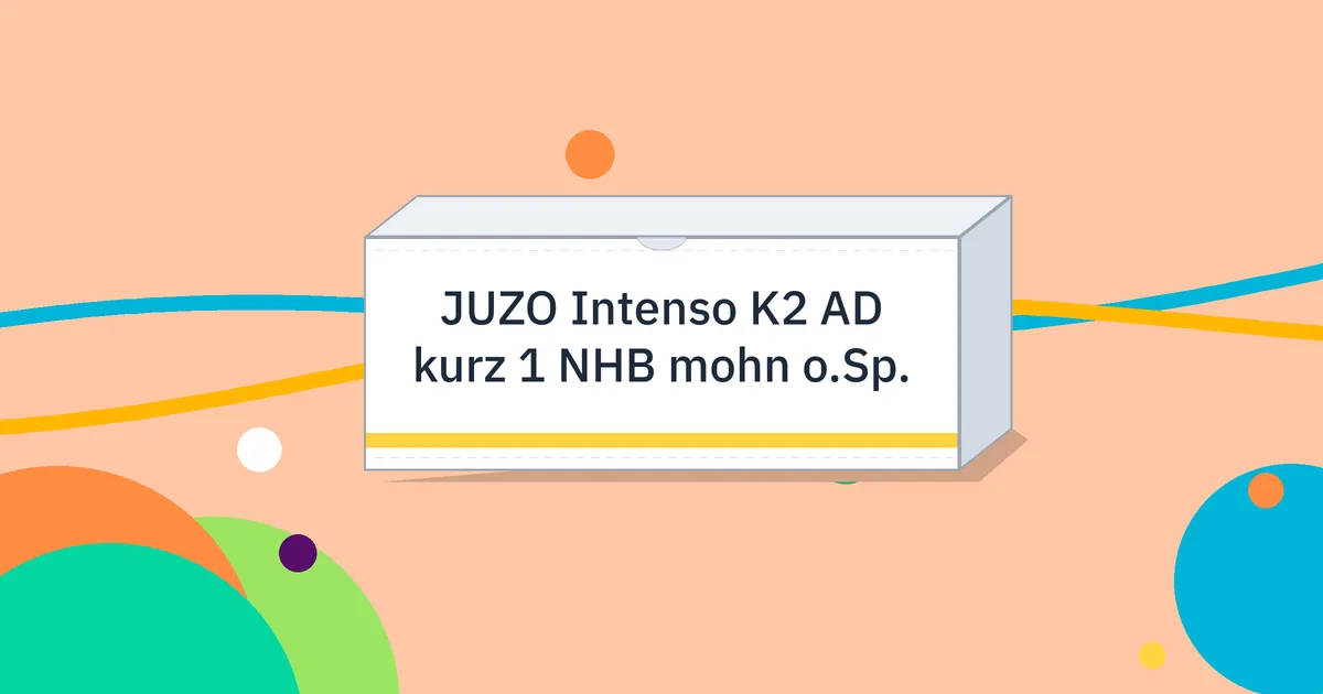Symbolbild: Packung mit der Aufschrift JUZO Intenso K2 AD kurz 1 NHB mohn o.Sp. (PZN 18621702) – Verfügbarkeit und Bezug in Apotheken in Frankfurt am Main