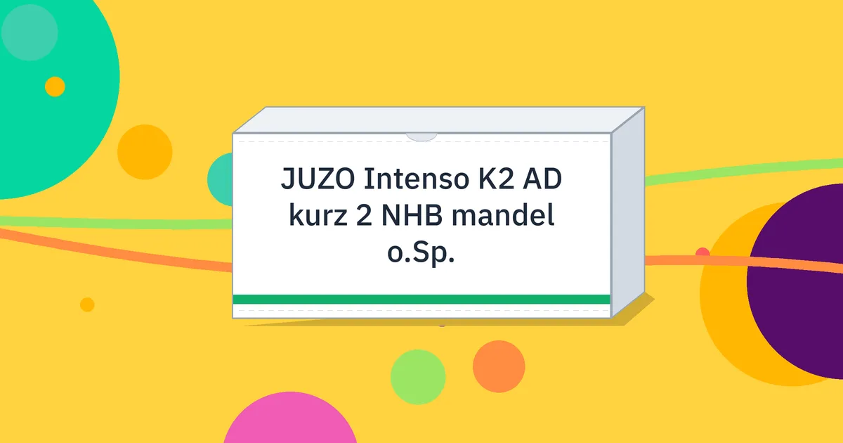 Symbolbild: Packung mit der Aufschrift JUZO Intenso K2 AD kurz 2 NHB mandel o.Sp. (PZN 18621659) – Verfügbarkeit und Bezug in Apotheken in Frankfurt am Main