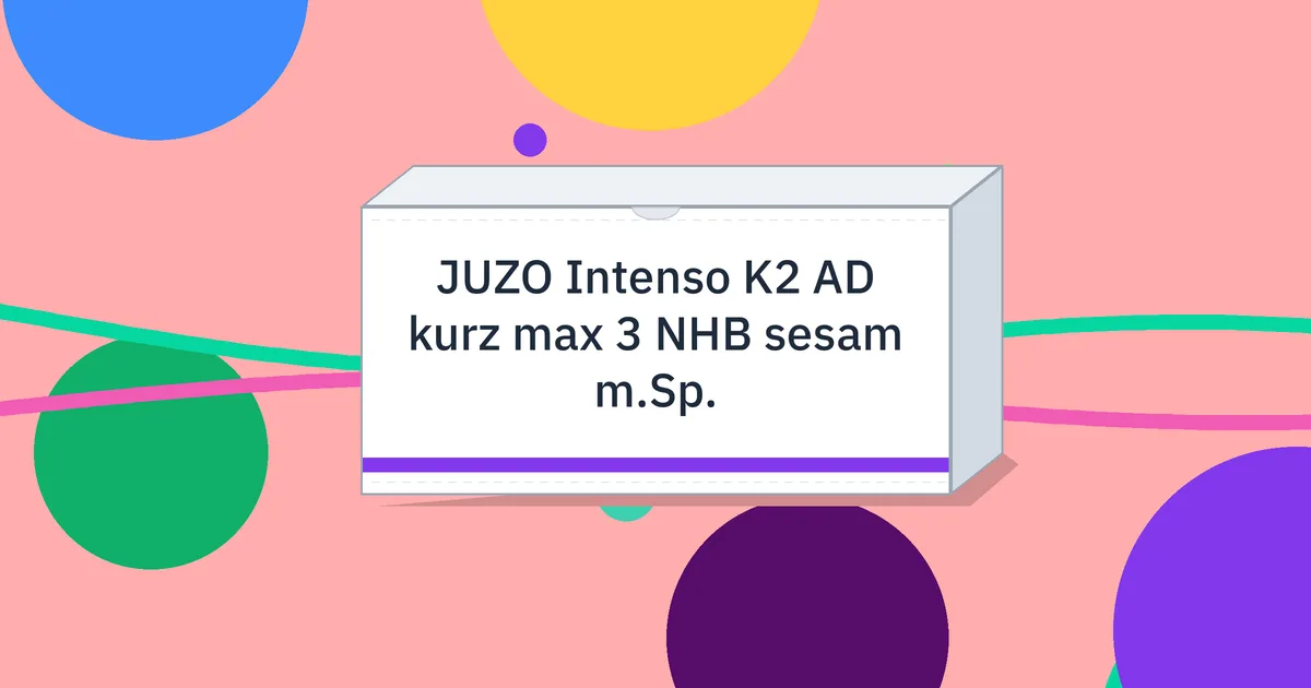 Symbolbild: Packung mit der Aufschrift JUZO Intenso K2 AD kurz max 3 NHB sesam m.Sp. (PZN 18612169) – Verfügbarkeit und Bezug in Apotheken in Frankfurt am Main