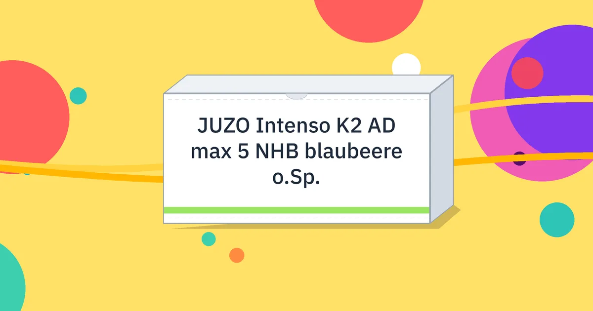 Symbolbild: Packung mit der Aufschrift JUZO Intenso K2 AD max 5 NHB blaubeere o.Sp. (PZN 18623368) – Verfügbarkeit und Bezug in Apotheken in Frankfurt am Main