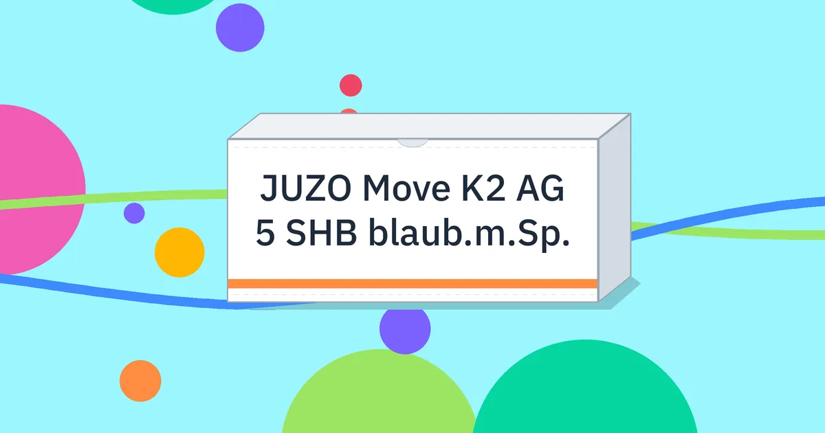 Symbolbild: Packung mit der Aufschrift JUZO Move K2 AG 5 SHB blaub.m.Sp. (PZN 18555572) – Verfügbarkeit und Bezug in Apotheken in Frankfurt am Main