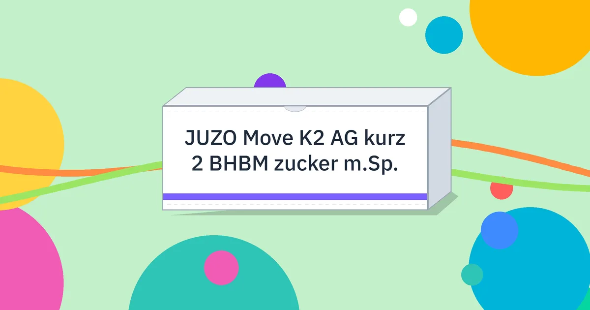 Symbolbild: Packung mit der Aufschrift JUZO Move K2 AG kurz 2 BHBM zucker m.Sp. (PZN 18528517) – Verfügbarkeit und Bezug in Apotheken in Frankfurt am Main