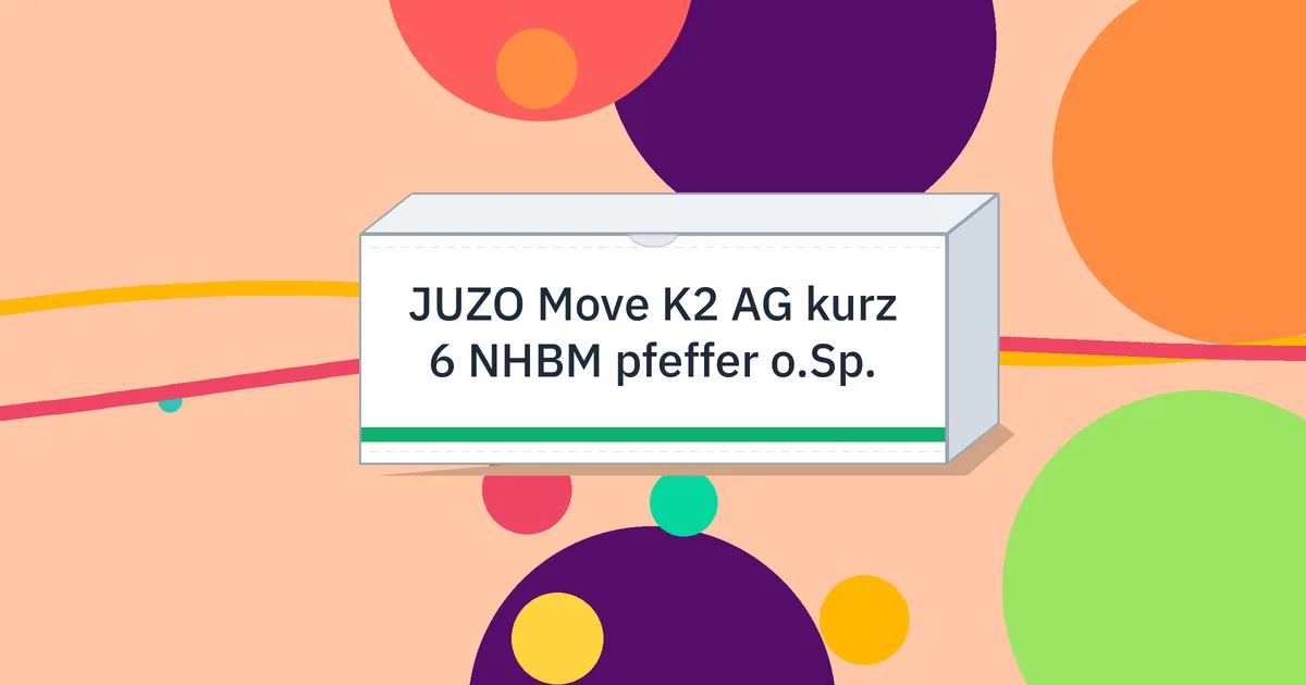 Symbolbild: Packung mit der Aufschrift JUZO Move K2 AG kurz 6 NHBM pfeffer o.Sp. (PZN 16642924) – Verfügbarkeit und Bezug in Apotheken in Frankfurt am Main