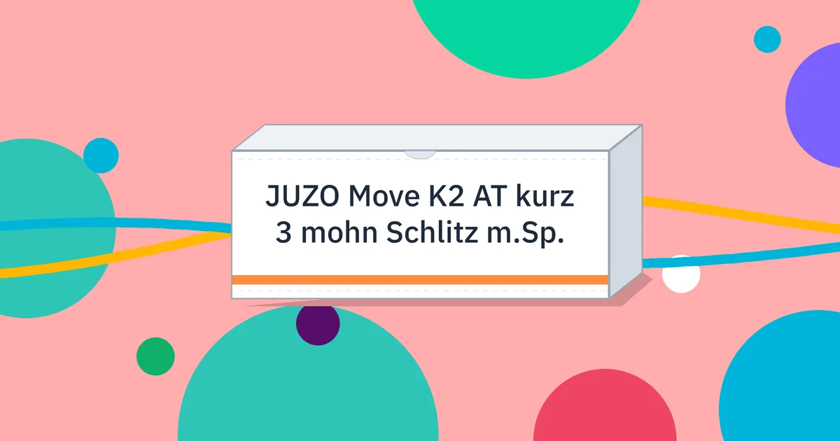 Symbolbild: Packung mit der Aufschrift JUZO Move K2 AT kurz 3 mohn Schlitz m.Sp. (PZN 20675094) – Verfügbarkeit und Bezug in Apotheken in Frankfurt am Main