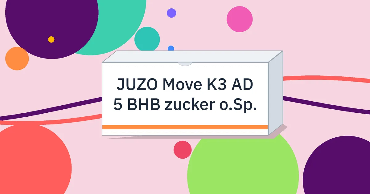Symbolbild: Packung mit der Aufschrift JUZO Move K3 AD 5 BHB zucker o.Sp. (PZN 18567641) – Verfügbarkeit und Bezug in Apotheken in Frankfurt am Main