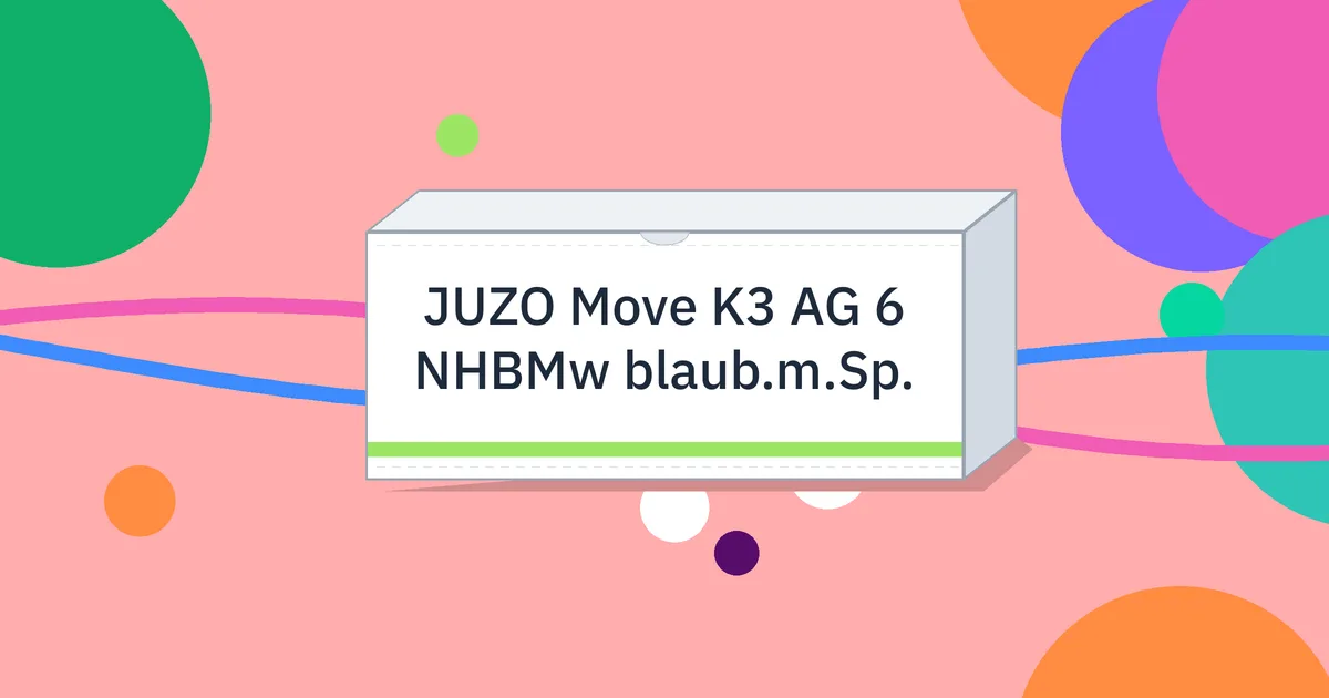 Symbolbild: Packung mit der Aufschrift JUZO Move K3 AG 6 NHBMw blaub.m.Sp. (PZN 18586791) – Verfügbarkeit und Bezug in Apotheken in Frankfurt am Main