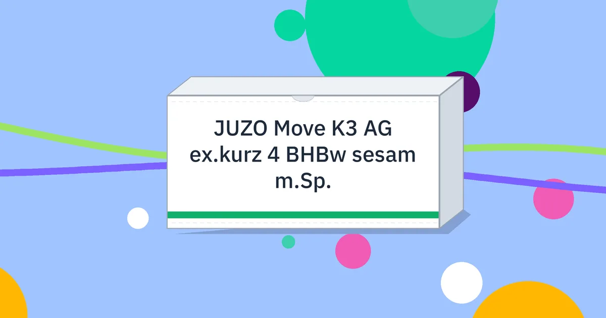 Symbolbild: Packung mit der Aufschrift JUZO Move K3 AG ex.kurz 4 BHBw sesam m.Sp. (PZN 18583841) – Verfügbarkeit und Bezug in Apotheken in Frankfurt am Main