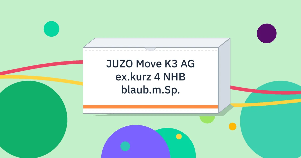 Symbolbild: Packung mit der Aufschrift JUZO Move K3 AG ex.kurz 4 NHB blaub.m.Sp. (PZN 18594951) – Verfügbarkeit und Bezug in Apotheken in Frankfurt am Main