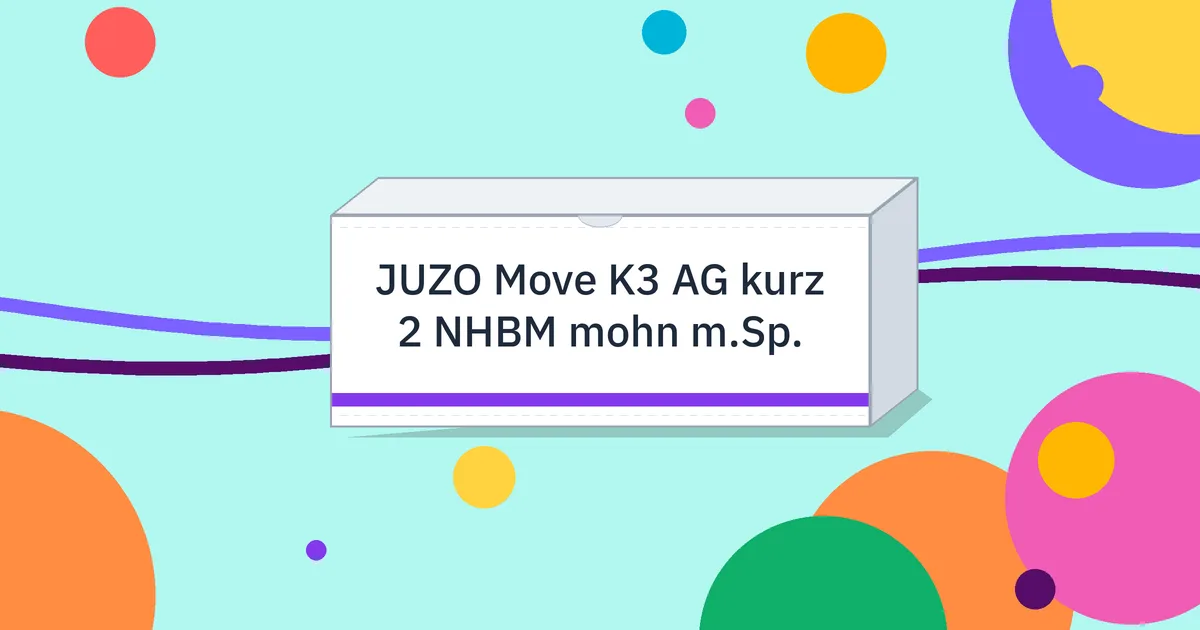 Symbolbild: Packung mit der Aufschrift JUZO Move K3 AG kurz 2 NHBM mohn m.Sp. (PZN 18590574) – Verfügbarkeit und Bezug in Apotheken in Frankfurt am Main