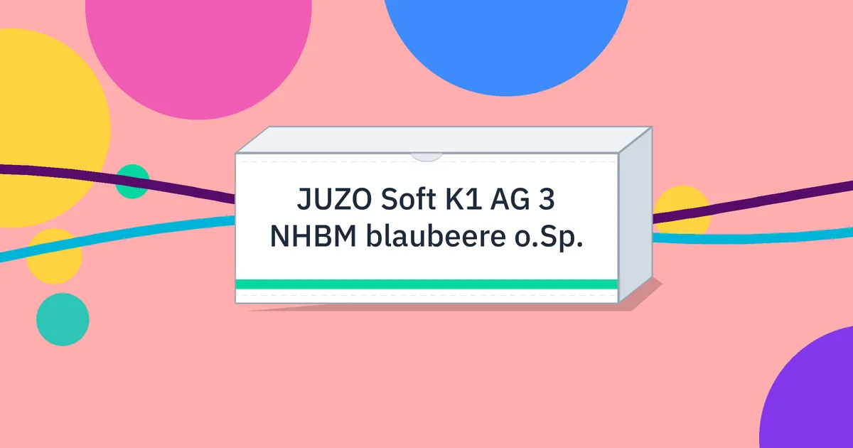 Symbolbild: Packung mit der Aufschrift JUZO Soft K1 AG 3 NHBM blaubeere o.Sp. (PZN 14995713) – Verfügbarkeit und Bezug in Apotheken in Frankfurt am Main
