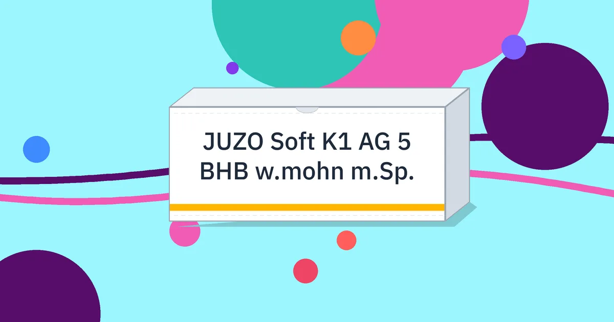 Symbolbild: Packung mit der Aufschrift JUZO Soft K1 AG 5 BHB w.mohn m.Sp. (PZN 14837061) – Verfügbarkeit und Bezug in Apotheken in Frankfurt am Main