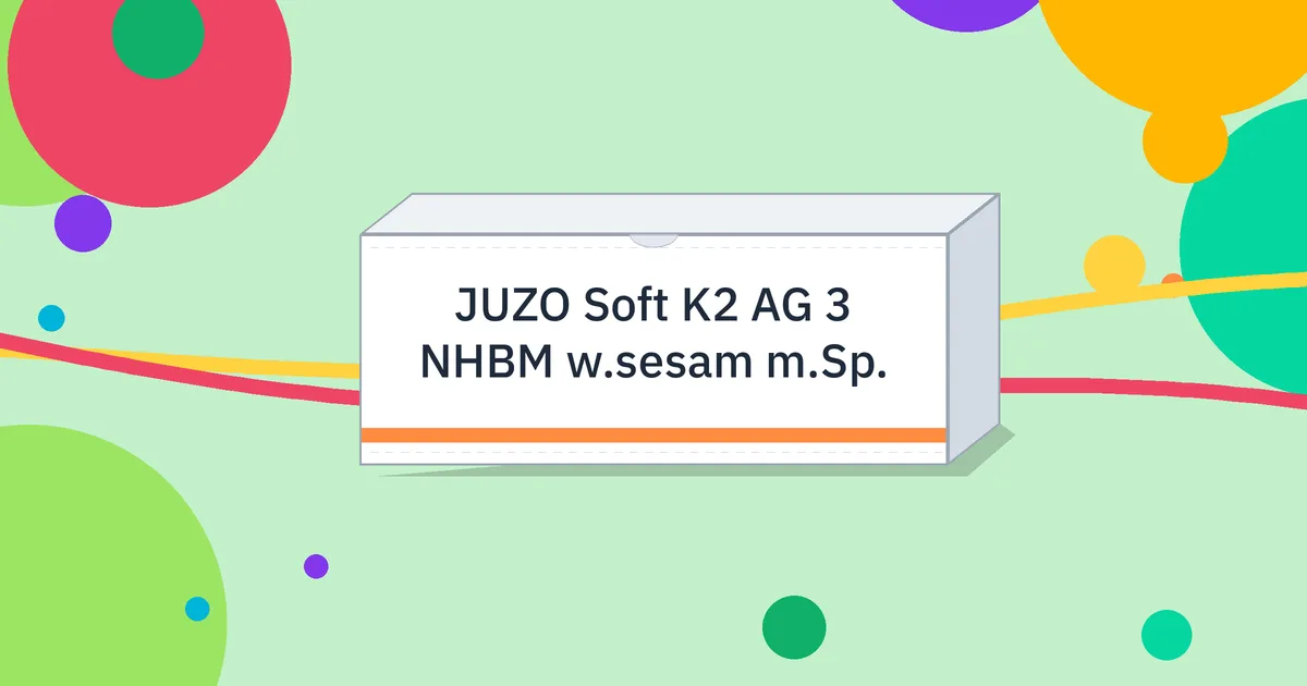 Symbolbild: Packung mit der Aufschrift JUZO Soft K2 AG 3 NHBM w.sesam m.Sp. (PZN 15018862) – Verfügbarkeit und Bezug in Apotheken in Frankfurt am Main
