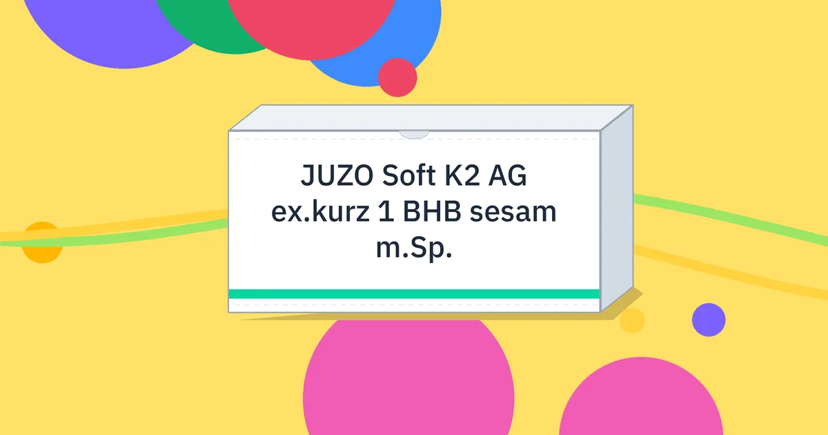 Symbolbild: Packung mit der Aufschrift JUZO Soft K2 AG ex.kurz 1 BHB sesam m.Sp. (PZN 14827424) – Verfügbarkeit und Bezug in Apotheken in Frankfurt am Main