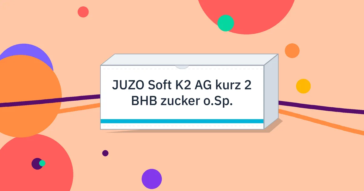 Symbolbild: Packung mit der Aufschrift JUZO Soft K2 AG kurz 2 BHB zucker o.Sp. (PZN 14826525) – Verfügbarkeit und Bezug in Apotheken in Frankfurt am Main
