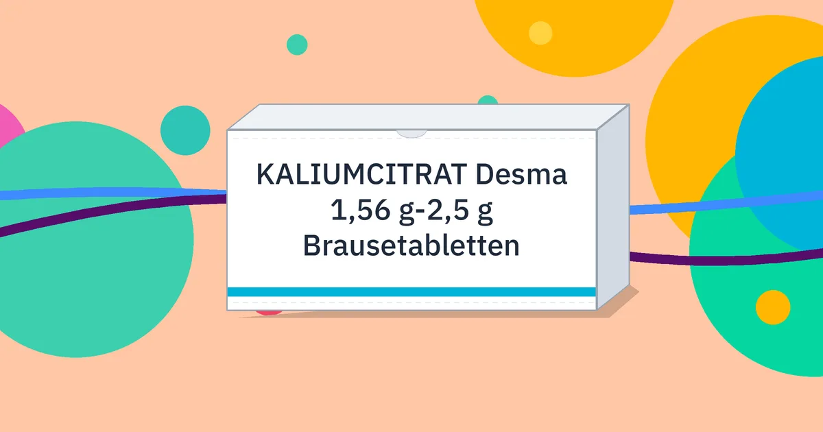 Symbolbild: Packung mit der Aufschrift KALIUMCITRAT Desma 1,56 g-2,5 g Brausetabletten (PZN 09717774) – Verfügbarkeit und Bezug in Apotheken in Frankfurt am Main