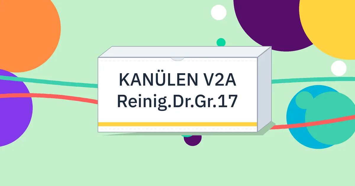 Symbolbild: Packung mit der Aufschrift KANÜLEN V2A Reinig.Dr.Gr.17 (PZN 01729654) – Verfügbarkeit und Bezug in Apotheken in Frankfurt am Main