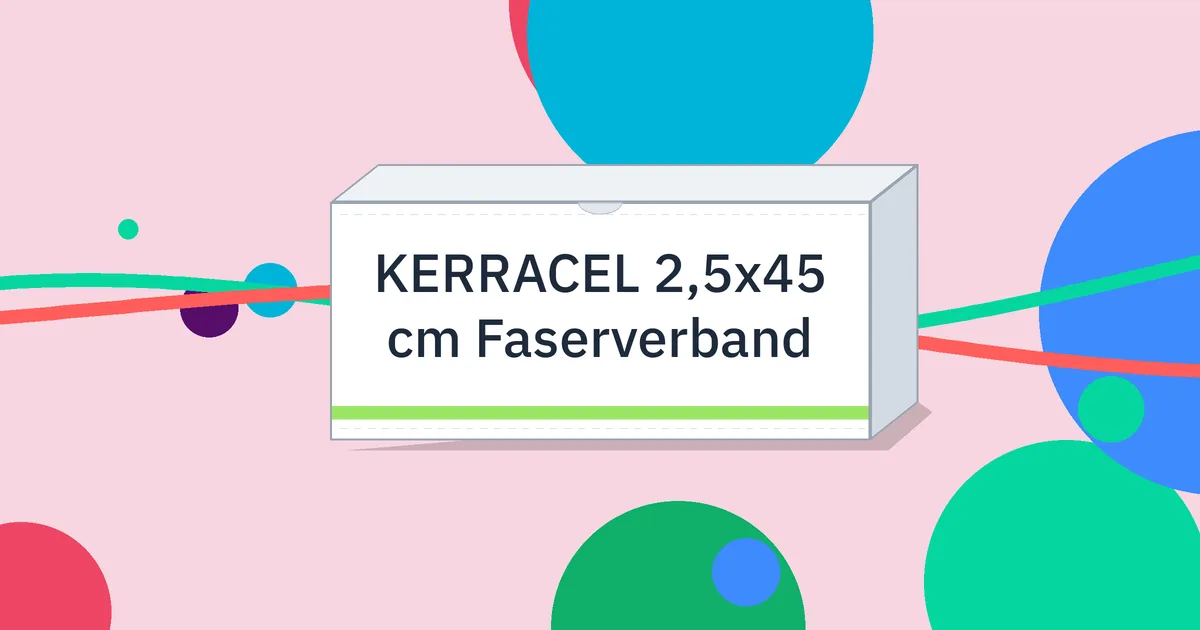 Symbolbild: Packung mit der Aufschrift KERRACEL 2,5x45 cm Faserverband (PZN 14145297) – Verfügbarkeit und Bezug in Apotheken in Frankfurt am Main