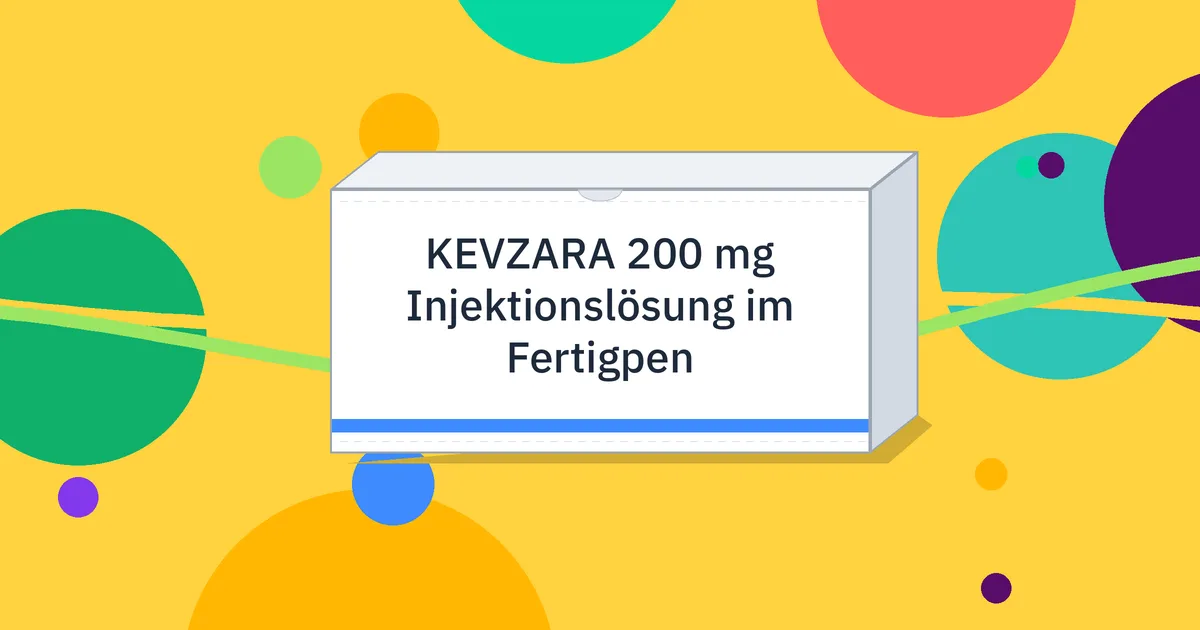 Symbolbild: Packung mit der Aufschrift KEVZARA 200 mg Injektionslösung im Fertigpen (PZN 19225440) – Verfügbarkeit und Bezug in Apotheken in Frankfurt am Main