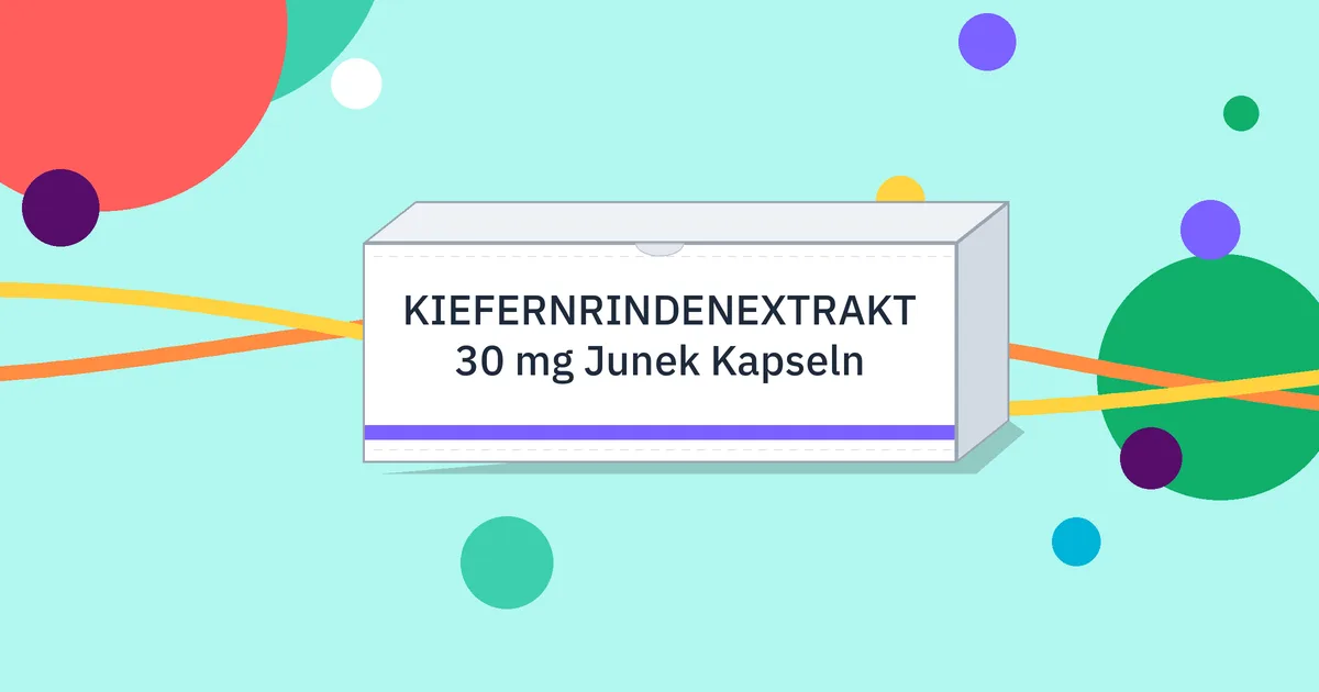 Symbolbild: Packung mit der Aufschrift KIEFERNRINDENEXTRAKT 30 mg Junek Kapseln (PZN 01644834) – Verfügbarkeit und Bezug in Apotheken in Frankfurt am Main