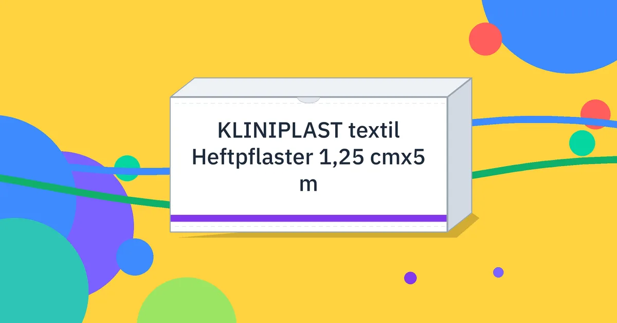 Symbolbild: Packung mit der Aufschrift KLINIPLAST textil Heftpflaster 1,25 cmx5 m (PZN 16039642) – Verfügbarkeit und Bezug in Apotheken in Frankfurt am Main