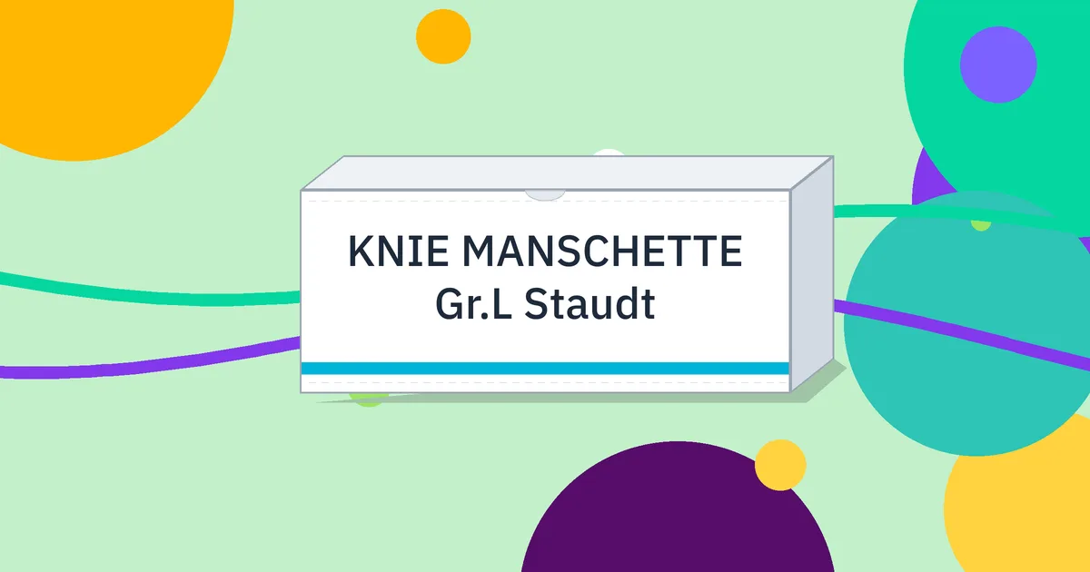 Symbolbild: Packung mit der Aufschrift KNIE MANSCHETTE Gr.L Staudt (PZN 10946959) – Verfügbarkeit und Bezug in Apotheken in Frankfurt am Main