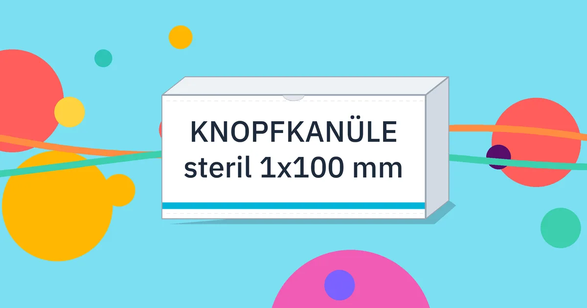 Symbolbild: Packung mit der Aufschrift KNOPFKANÜLE steril 1x100 mm (PZN 18073979) – Verfügbarkeit und Bezug in Apotheken in Frankfurt am Main