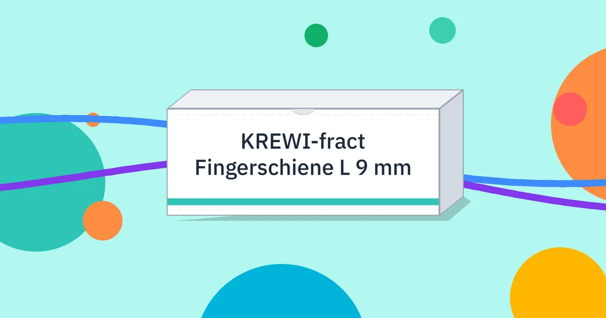 Symbolbild: Packung mit der Aufschrift KREWI-fract Fingerschiene L 9 mm (PZN 17300350) – Verfügbarkeit und Bezug in Apotheken in Frankfurt am Main