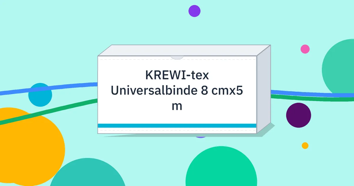 Symbolbild: Packung mit der Aufschrift KREWI-tex Universalbinde 8 cmx5 m (PZN 17301929) – Verfügbarkeit und Bezug in Apotheken in Frankfurt am Main