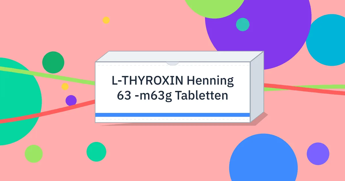 Symbolbild: Packung mit der Aufschrift L-THYROXIN Henning 63 -m63g Tabletten (PZN 16917479) – Verfügbarkeit und Bezug in Apotheken in Frankfurt am Main