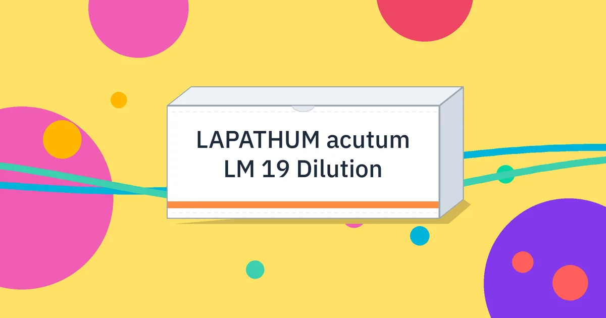 Symbolbild: Packung mit der Aufschrift LAPATHUM acutum LM 19 Dilution (PZN 13522786) – Verfügbarkeit und Bezug in Apotheken in Frankfurt am Main