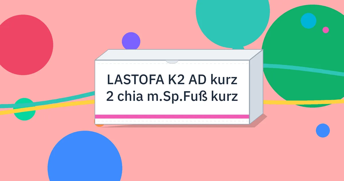 Symbolbild: Packung mit der Aufschrift LASTOFA K2 AD kurz 2 chia m.Sp.Fuß kurz (PZN 13799766) – Verfügbarkeit und Bezug in Apotheken in Frankfurt am Main