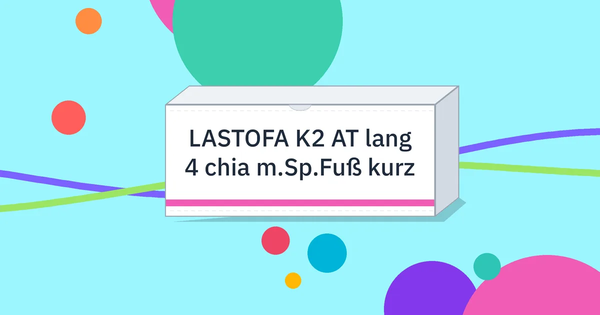 Symbolbild: Packung mit der Aufschrift LASTOFA K2 AT lang 4 chia m.Sp.Fuß kurz (PZN 13809246) – Verfügbarkeit und Bezug in Apotheken in Frankfurt am Main