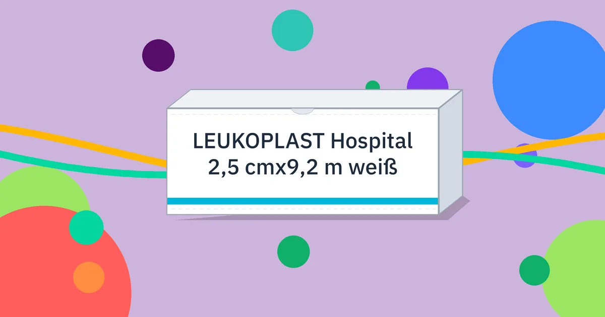Symbolbild: Packung mit der Aufschrift LEUKOPLAST Hospital 2,5 cmx9,2 m weiß (PZN 12775769) – Verfügbarkeit und Bezug in Apotheken in Frankfurt am Main