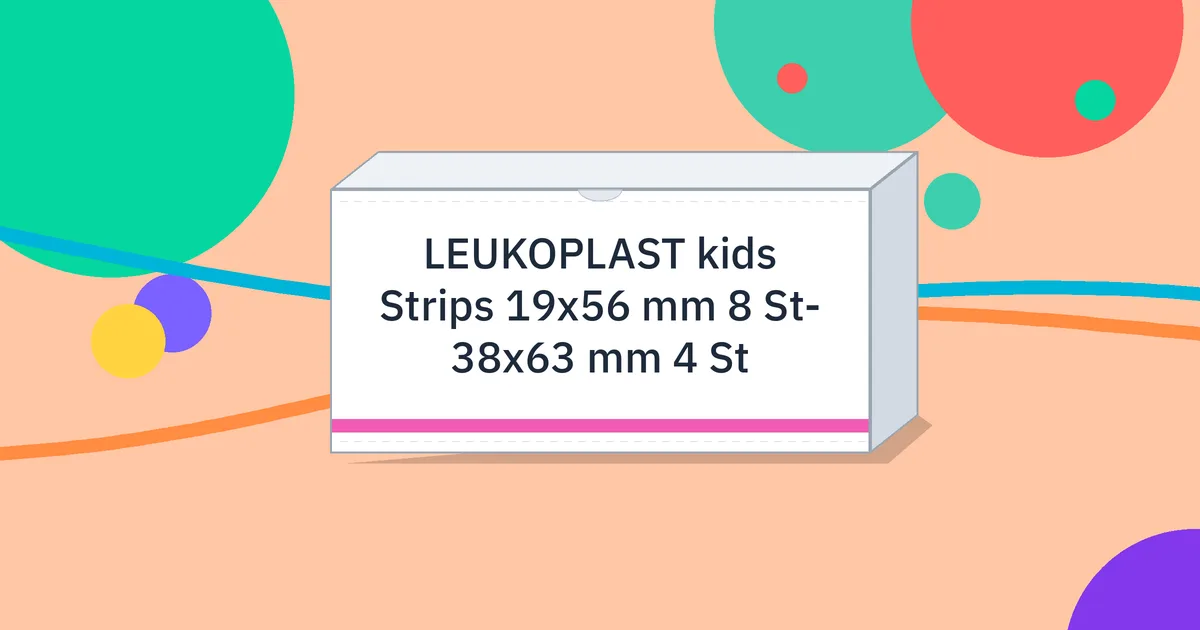 Symbolbild: Packung mit der Aufschrift LEUKOPLAST kids Strips 19x56 mm 8 St-38x63 mm 4 St (PZN 14219707) – Verfügbarkeit und Bezug in Apotheken in Frankfurt am Main
