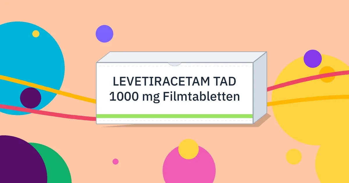 Symbolbild: Packung mit der Aufschrift LEVETIRACETAM TAD 1000 mg Filmtabletten (PZN 08794399) – Verfügbarkeit und Bezug in Apotheken in Frankfurt am Main