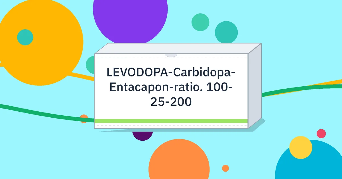 Symbolbild: Packung mit der Aufschrift LEVODOPA-Carbidopa-Entacapon-ratio. 100-25-200 (PZN 10221742) – Verfügbarkeit und Bezug in Apotheken in Frankfurt am Main