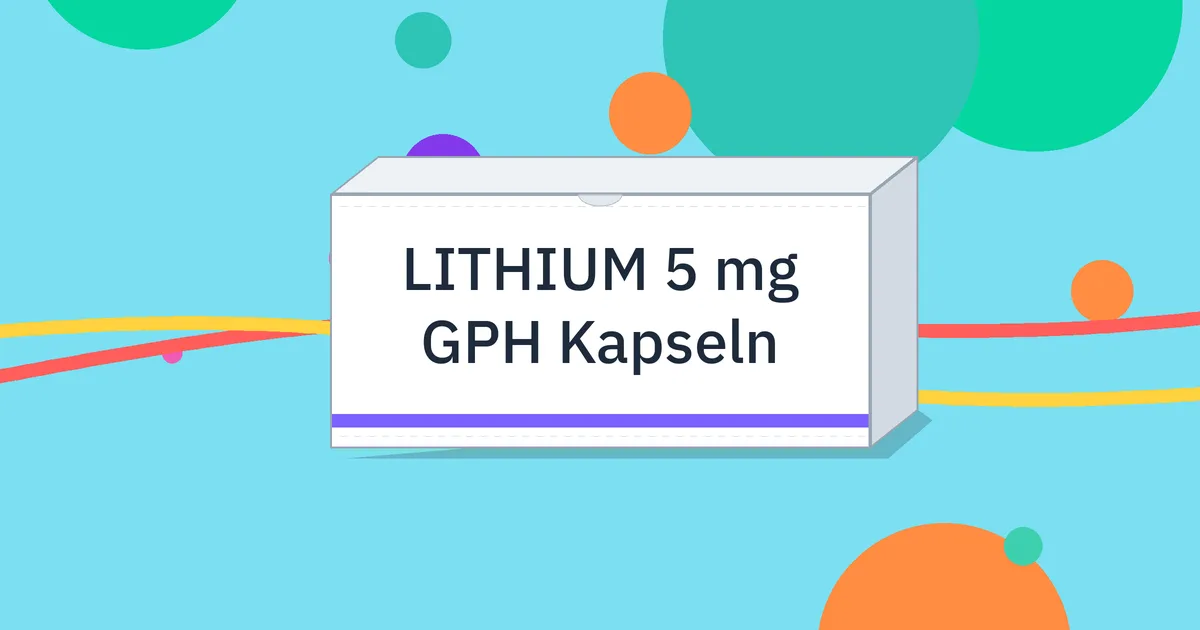 Symbolbild: Packung mit der Aufschrift LITHIUM 5 mg GPH Kapseln (PZN 20167245) – Verfügbarkeit und Bezug in Apotheken in Frankfurt am Main
