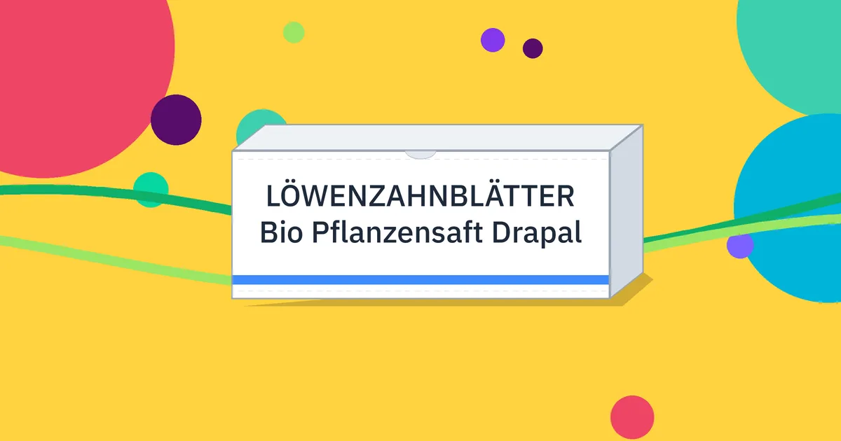 Symbolbild: Packung mit der Aufschrift LÖWENZAHNBLÄTTER Bio Pflanzensaft Drapal (PZN 09669348) – Verfügbarkeit und Bezug in Apotheken in Frankfurt am Main