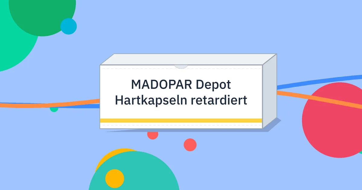Symbolbild: Packung mit der Aufschrift MADOPAR Depot Hartkapseln retardiert (PZN 18240064) – Verfügbarkeit und Bezug in Apotheken in Frankfurt am Main