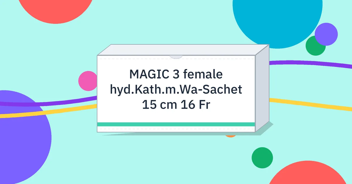 Symbolbild: Packung mit der Aufschrift MAGIC 3 female hyd.Kath.m.Wa-Sachet 15 cm 16 Fr (PZN 11136932) – Verfügbarkeit und Bezug in Apotheken in Frankfurt am Main