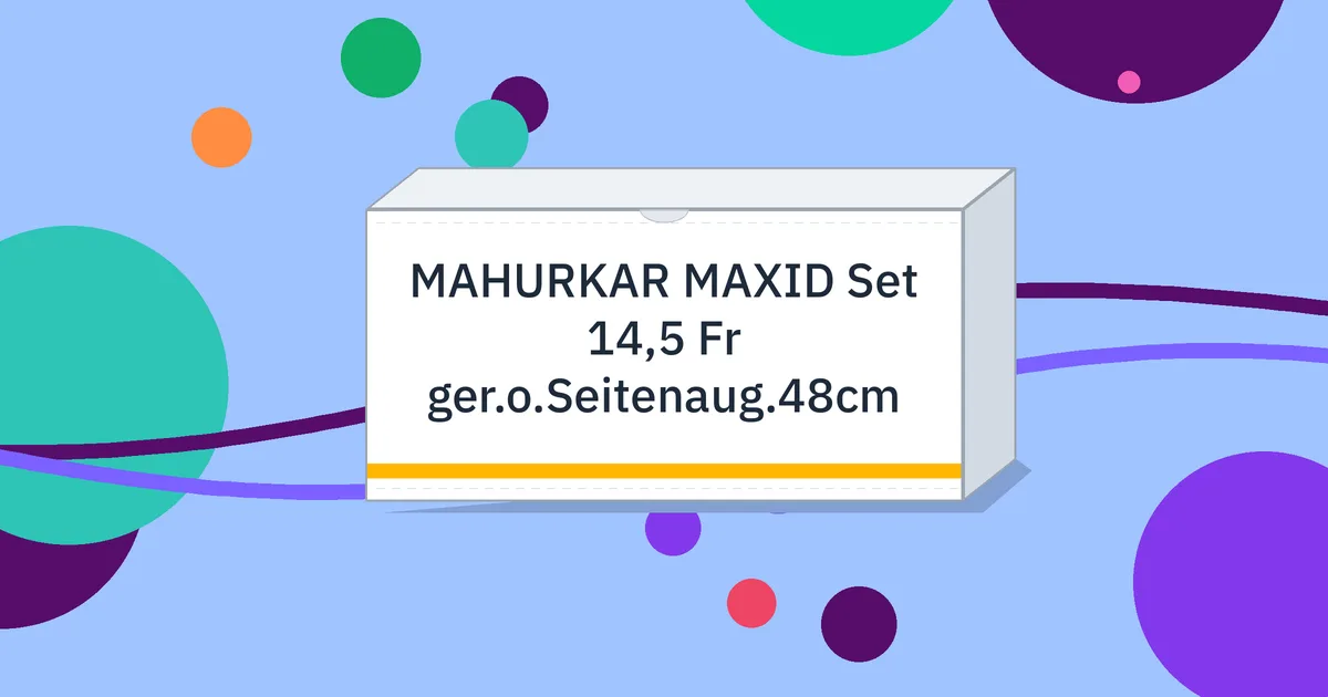 Symbolbild: Packung mit der Aufschrift MAHURKAR MAXID Set 14,5 Fr ger.o.Seitenaug.48cm (PZN 02763854) – Verfügbarkeit und Bezug in Apotheken in Frankfurt am Main