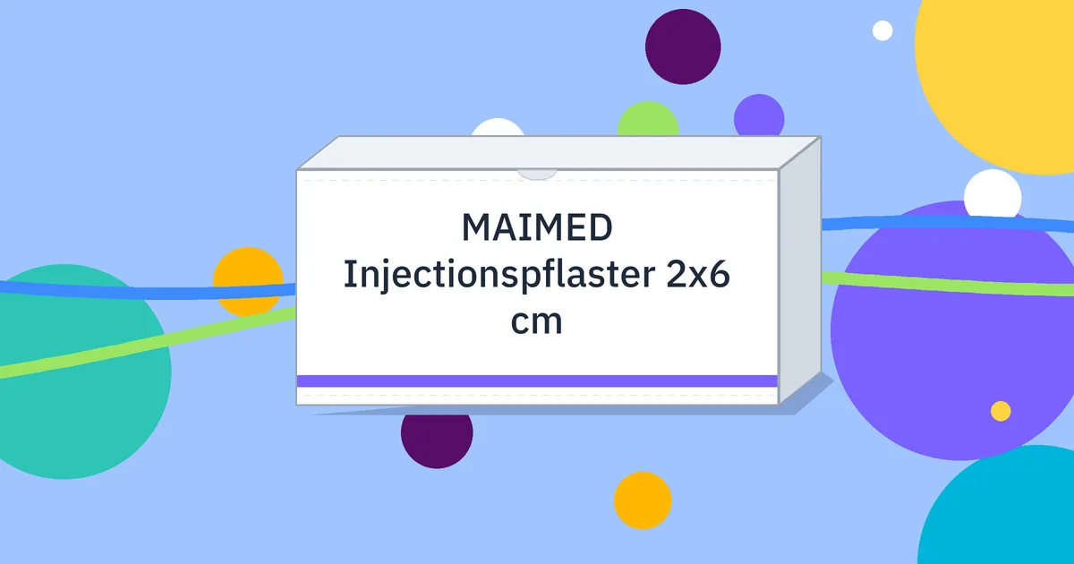 Symbolbild: Packung mit der Aufschrift MAIMED Injectionspflaster 2x6 cm (PZN 00823500) – Verfügbarkeit und Bezug in Apotheken in Frankfurt am Main
