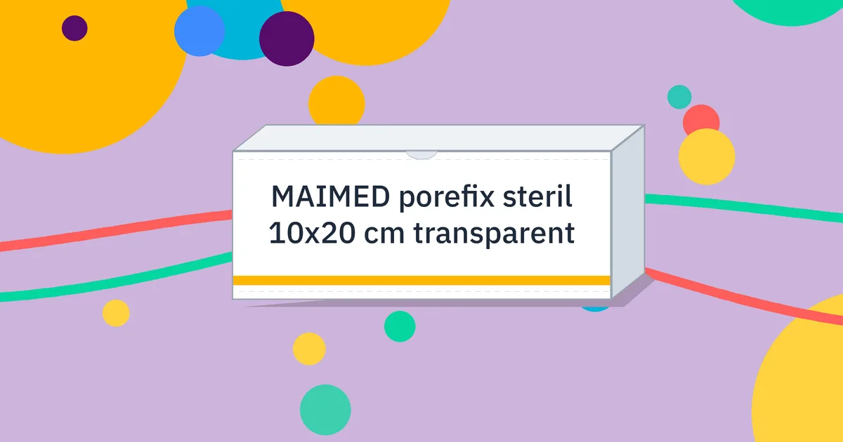 Symbolbild: Packung mit der Aufschrift MAIMED porefix steril 10x20 cm transparent (PZN 09100654) – Verfügbarkeit und Bezug in Apotheken in Frankfurt am Main