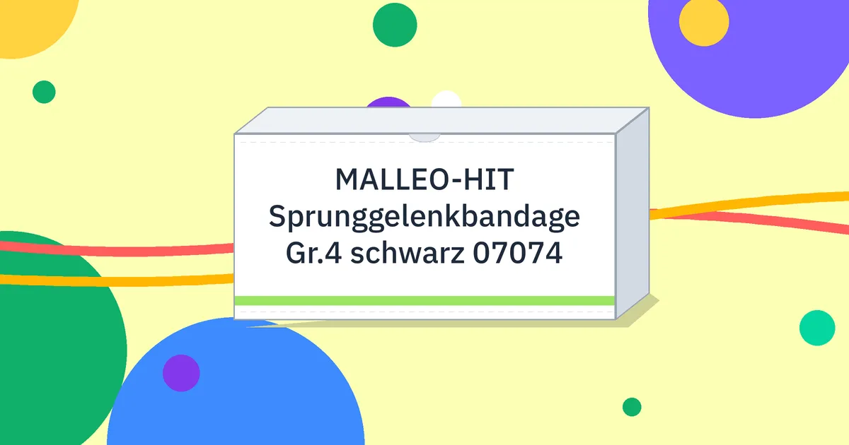 Symbolbild: Packung mit der Aufschrift MALLEO-HIT Sprunggelenkbandage Gr.4 schwarz 07074 (PZN 00763956) – Verfügbarkeit und Bezug in Apotheken in Frankfurt am Main