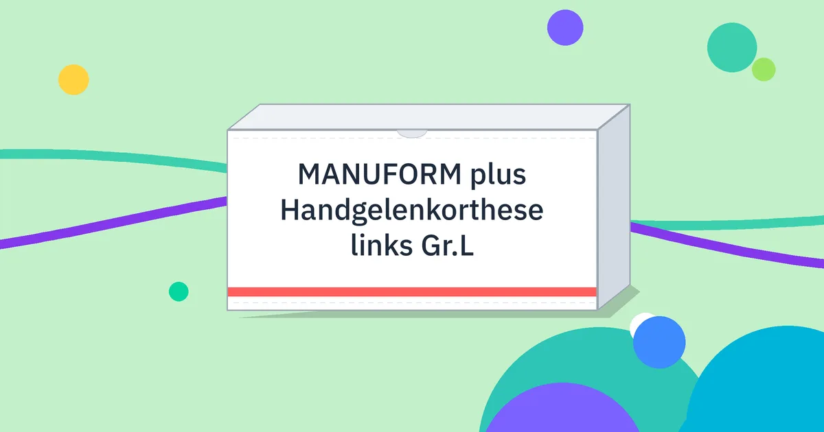 Symbolbild: Packung mit der Aufschrift MANUFORM plus Handgelenkorthese links Gr.L (PZN 15608569) – Verfügbarkeit und Bezug in Apotheken in Frankfurt am Main
