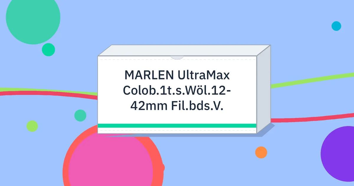 Symbolbild: Packung mit der Aufschrift MARLEN UltraMax Colob.1t.s.Wöl.12-42mm Fil.bds.V. (PZN 14363723) – Verfügbarkeit und Bezug in Apotheken in Frankfurt am Main