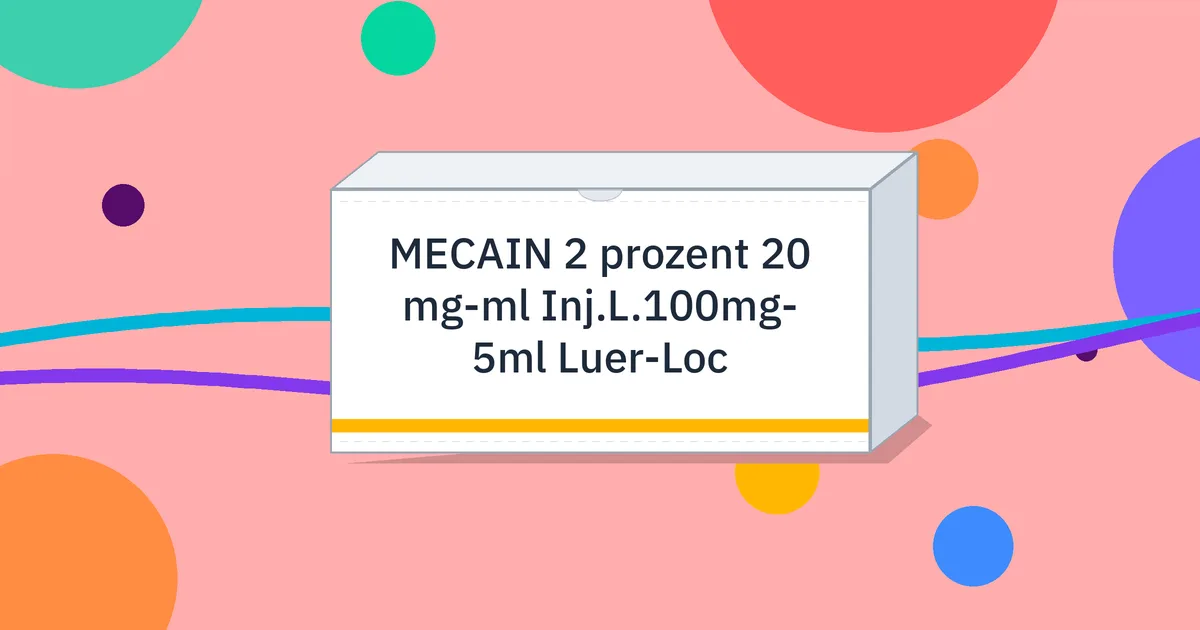 Symbolbild: Packung mit der Aufschrift MECAIN 2 prozent 20 mg-ml Inj.L.100mg-5ml Luer-Loc (PZN 16018798) – Verfügbarkeit und Bezug in Apotheken in Frankfurt am Main